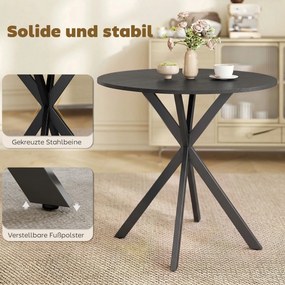 HOMCOM kulatý jídelní stůl 80 cm, industriální s křížovými ocelovými nohami, pro 2 osoby, černý