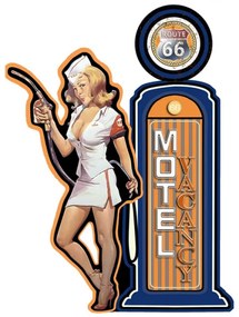 Nástěnná kovová cedule Motel Route 66 – 48x1x65 cm