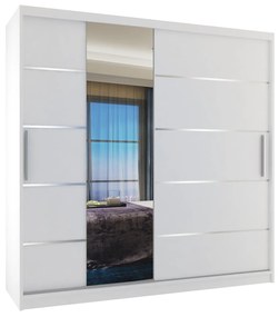 Šatní skříň 200 cm Belini bílý mat s posuvnými dveřmi zrcadlem a zásuvkami  MBP SZP5/1/W/W/0/KLAL