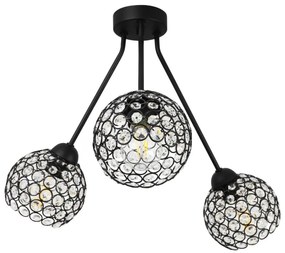 Stropní svítidlo Crystal Trio, 3x černé křišťálové stínítko