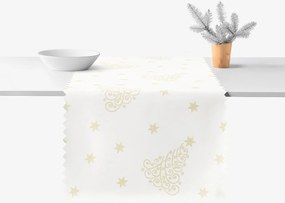 Goldea vánoční běhoun na stůl teflonový - zlaté vánoční stromečky a hvězdičky 35x140 cm