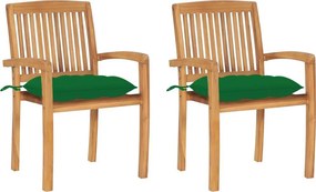 vidaXL Zahradní židle 2 ks podušky masivní teak [3063272] Barva: Zelená