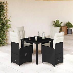 5dílný zahradní bistro set s poduškami černý polyratan 3276988