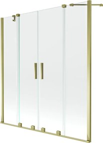 Mexen Velar Duo, 2-křídlová posuvná vanová zástěna 140 x 150 cm, 8mm čiré sklo, zlatý lesklý profil, 896-140-000-02-50