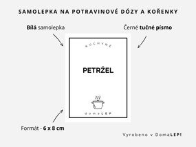 PETRŽEL - omyvatelná samolepka na kořenky, výběr rozměrů Ø 5 cm / 5 x 5 cm / 6 x 8 cm | DomaLEP tvar: KOLEČKO, barva: BÍLÁ - ČERNÉ písmo, velikost: Ø 5 cm - tučné písmo