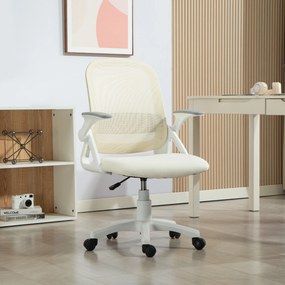 HOMCOM ergonomická síťovaná kancelářská židle se sklápěcími područkami, bederní oporou, nastavitelná výška a náklon — bílá
