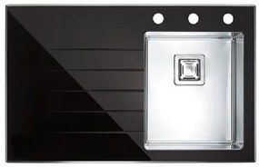 Alveus Crystalix - Dřez 860x540 mm, s ovládáním odtoku, pravý, černé sklo/nerez 1099630
