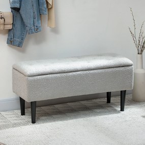 HOMCOM Lavice s úložným prostorem Čalouněná lavice s výklopným víkem v šedém sametovém vzhledu Komoda do obývacího pokoje Ložnice 95 x 38 x 45 cm | A…