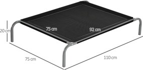 PawHut Zvedený Pelíšek pro Psy a Kočky, Prodyšný Pelíšek 110x75x20 cm pro Spaní a Odpočinek s Ocelovým Rámem do Interiéru i Exteriéru Černý