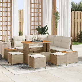 Sada zahradních pohovek 9 ks 8-Počet míst Béžová Poly ratan 3364871