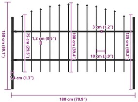 vidaXL Marketos Zahradní plot Woerden s kopím nahoře ocelový 170 x 100 cm černý