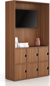 Kancelářská skříň FRAME, 6x dveře, prostor pro TV, 1299 x 450 x 2162 mm, RFID zámek, ořech