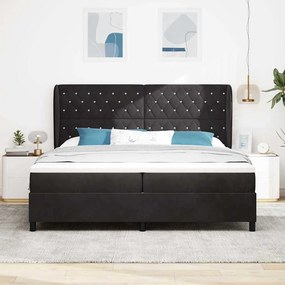 Postel s boxspringem s matrací s čelo Černý 200 x 200 cm samet 3340894