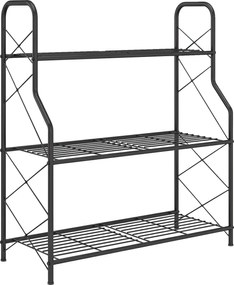 třípatrový stojan na rostliny, výška 78 cm Stojan na květiny s držadly, kovový stojan na rostliny černý