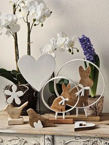 Dřevěná dekorace králíček s mašlí na podstavci - Ø 21*4*31cm