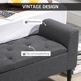 HOMCOM Lavice s úložným prostorem Čalouněná lavice Taburet Truhla do 130 kg, len-dotek tmavě šedá, 116 x 44 x 58 cm do předsíně a obývacího pokoje | …
