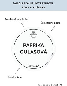 Samolepka na kořenky PAPRIKA GULÁŠOVÁ průhledná 5 cm tučné písmo