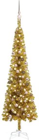 Úzký vánoční stromek s LED a sadou koulí zlatý 180 cm,  3078087 HangarStore.cz