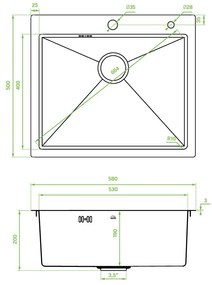 Laveo Malawi, 1-komorový nerezový dřez 580x500x200 mm, černá, LAV-SLM_710H