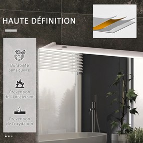 Kleankin nástěnná zrcadlová skříňka s LED osvětlením pro koupelnu 2-v-1, rozměry 90D x 15Š x 70V cm