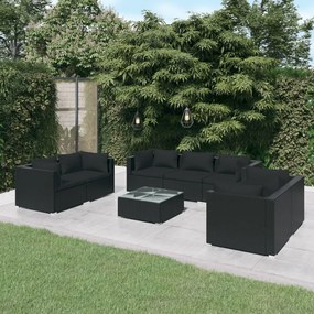 vidaXL 8dílná zahradní sedací souprava s poduškami polyratan [3102272] Barva: Černá