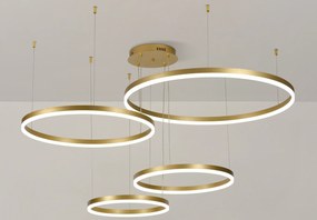 Závěsné stropní svítidlo 4 kroužky zlatá Led Dálkový Ovladač moderní 40/50/60/80 cm