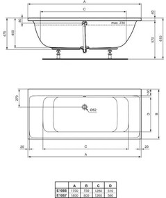 Ideal Standard Connect Air Vana DUO 170x75 cm, bílá E106601