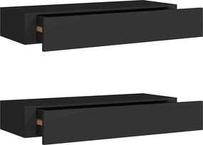 Nástěnné police se zásuvkou 2 ks černé 60 x 23,5 x 10 cm MDF 330258