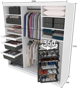 Šatní skříň SERENITY 200 cm Belini bílý mat /šedý mat s posuvnými dveřmi a zrcadlem  MT SERENITY SZP5/0/W/SR/0/HIAL