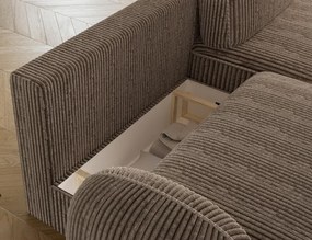 Rohová sedací souprava Tesalia s funkcí spaní a úložným prostorem, světle hnědý velur, pravostranná