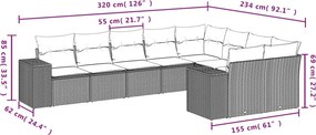 9dílná zahradní sedací souprava s poduškami béžová polyratan 3223037