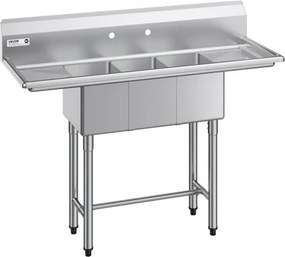 Dřez se 3 přihrádkami, Nerezová ocel 304 o průměru 18 VEVOR – 1372 × 508 × 1097 mm