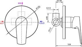 Aqualine, LOTTA podomítková sprchová baterie, 1 výstup, černá, LT741B