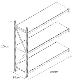 REGÁL LONGSPAN, Kovový regál přídavný modul 200x240x80cm, 3x DTD police, 500kg na polici