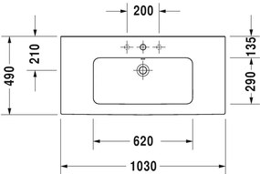 Duravit ME by Starck - umyvadlo 103x49 cm, 1 otvor pro baterii, 2336100000