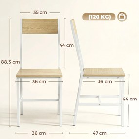 HOMCOM 2ks jídelní židle, kuchyňské židle s nakloněným opěradlem, kovová konstrukce přírodní