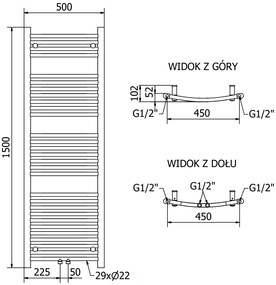 Mexen Ares, elektrické topné těleso 1500x500 mm + topná tyč 600 W, chromová, W102-1500-500-2600-01
