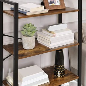 Rustikální knihovna, úložný regál, 66x30x120 cm, hnědá/černá
