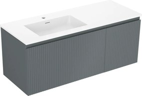 Mexen Rivel, koupelnová skříňka 120 cm s levým umyvadlem Otis, 1S, 1D, drážkovaná, grafitová matná/bílá matná, 91A23-12047-3-BBFF66-W18L01