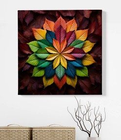 Obraz na plátně - Mandala barevné listy, žluto oranžový střed FeelHappy.cz Velikost obrazu: 100 x 100 cm