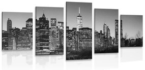 5-dílný obraz centrum New Yorku v černobílém provedení - 100x50 cm