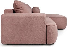 Světle růžová rozkládací/s úložným prostorem rohová pohovka z textilie bouclé (pravý roh/s lenoškou) Quinoa - II. jakost – Bonami Selection