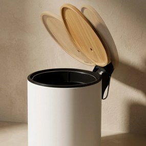 Odpadkový koš do koupelny s bambusem ZETRU, 3 l, bílý