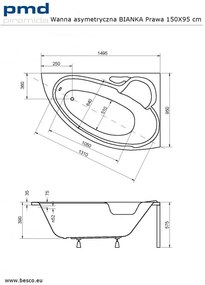 BESCO Asymetrická vana BIANKA Nožičky k vaně - S nožičkami, Rozměr vany - 150 × 95 cm, Způsob provedení - Pravé VANBIAN150P+OLVPINOZ