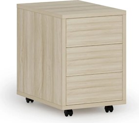 Kancelářský mobilní kontejner PRIMO WOOD, PUSH-lock, 3 zásuvky, dub přírodní