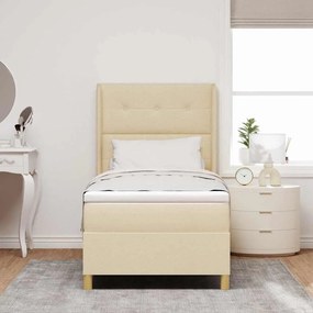 Postel s boxspringem s čelo Krémová 90 x 190 cm textil 3341810