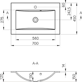 Sapho Sapho, YUKON umyvadlo 70x45cm, litý mramor, bílá, YU070