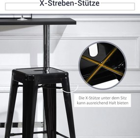 HOMCOM Set 4 stohovatelných barových židlí s opěrkou nohou, výška sedáku 76 cm, černý kov