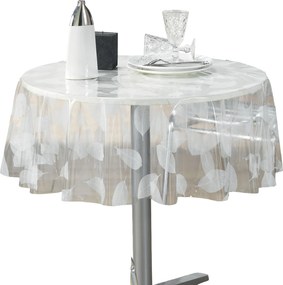 Kulatý průhledný ubrus FEUILLE WHITE, Ø 140 cm, motiv listů