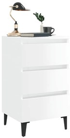 Noční stolek s kovovými nohami bílý vysoký lesk 40 x 35 x 69 cm